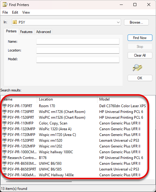 Connecting to Common Printers – Psychiatry Help Desk – UW–Madison